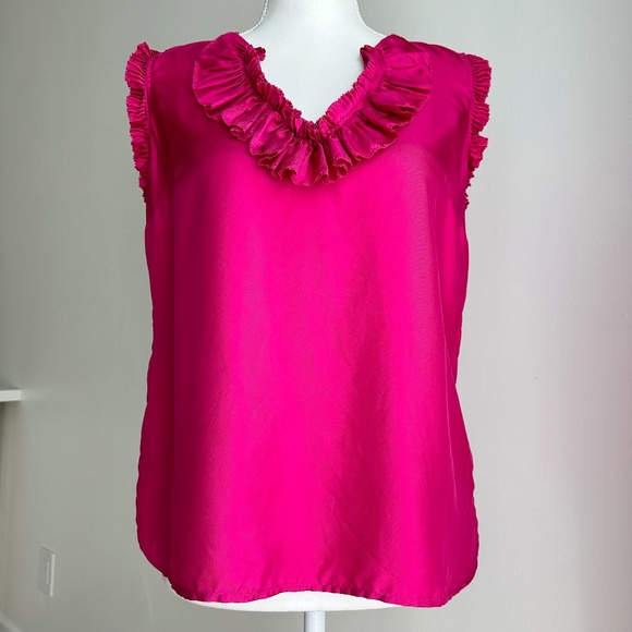 J. Crew | Tops | J Crew Silk Ruffle Blouse Sleeveless Pink Womens Size ...
